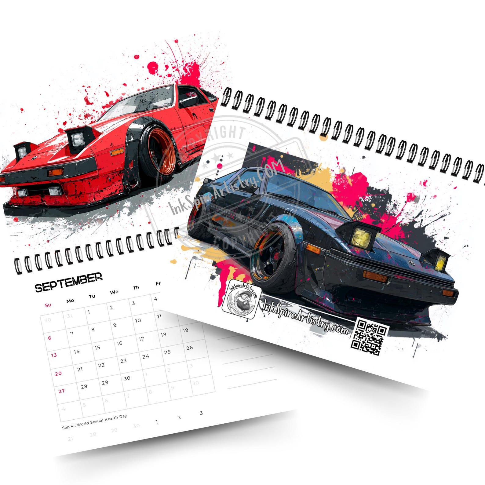 2026 Sportscars Calendar: Vintage Car Illustrations, 12 Month Wall ...