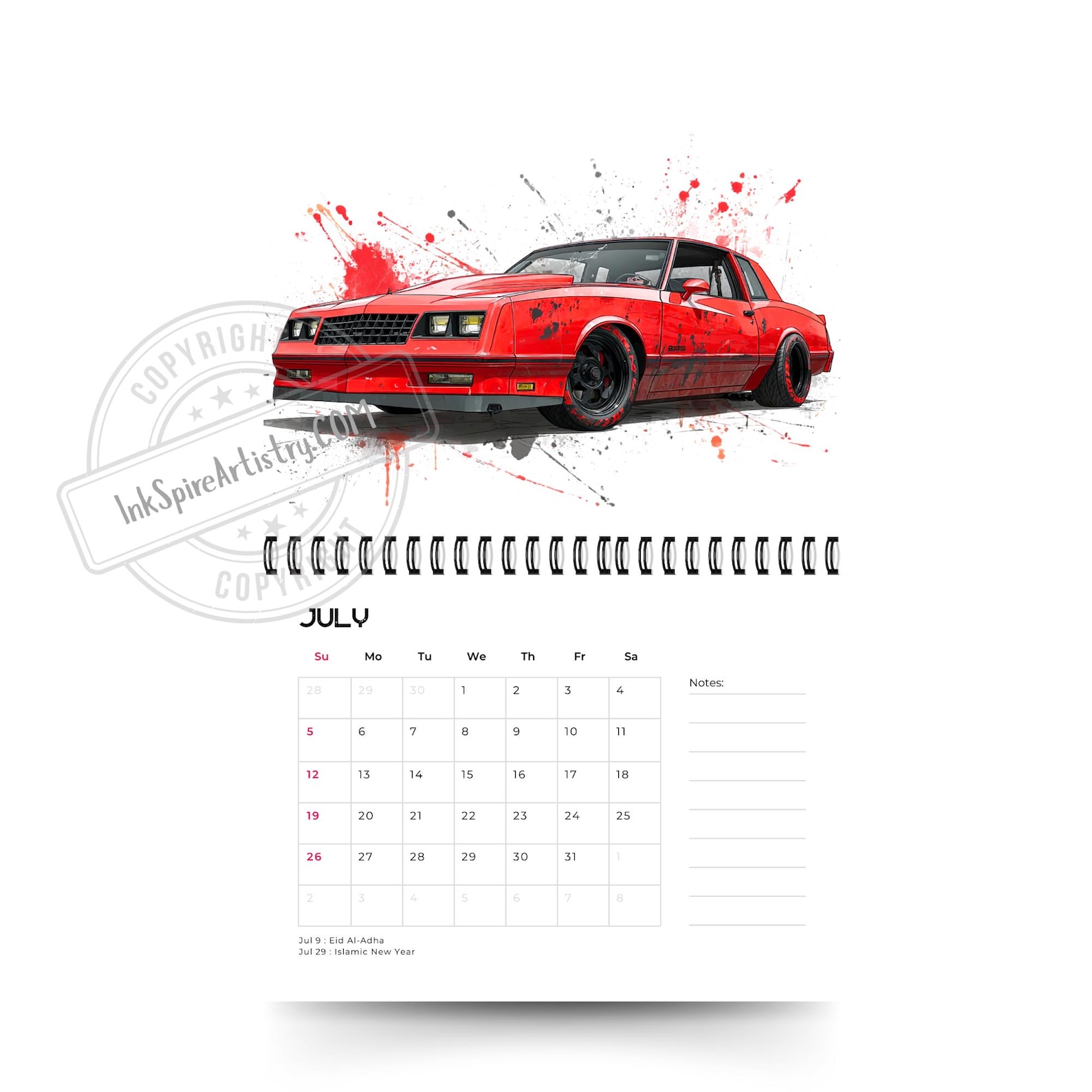 2026 Sportscars Calendar: Vintage Car Illustrations, 12 Month Wall ...