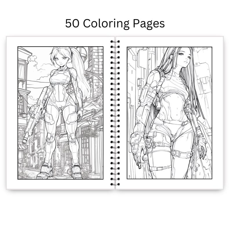 Cyberpunk Coloring Book: 50 Dystopian Sci-fi Girls in Grayscale ...