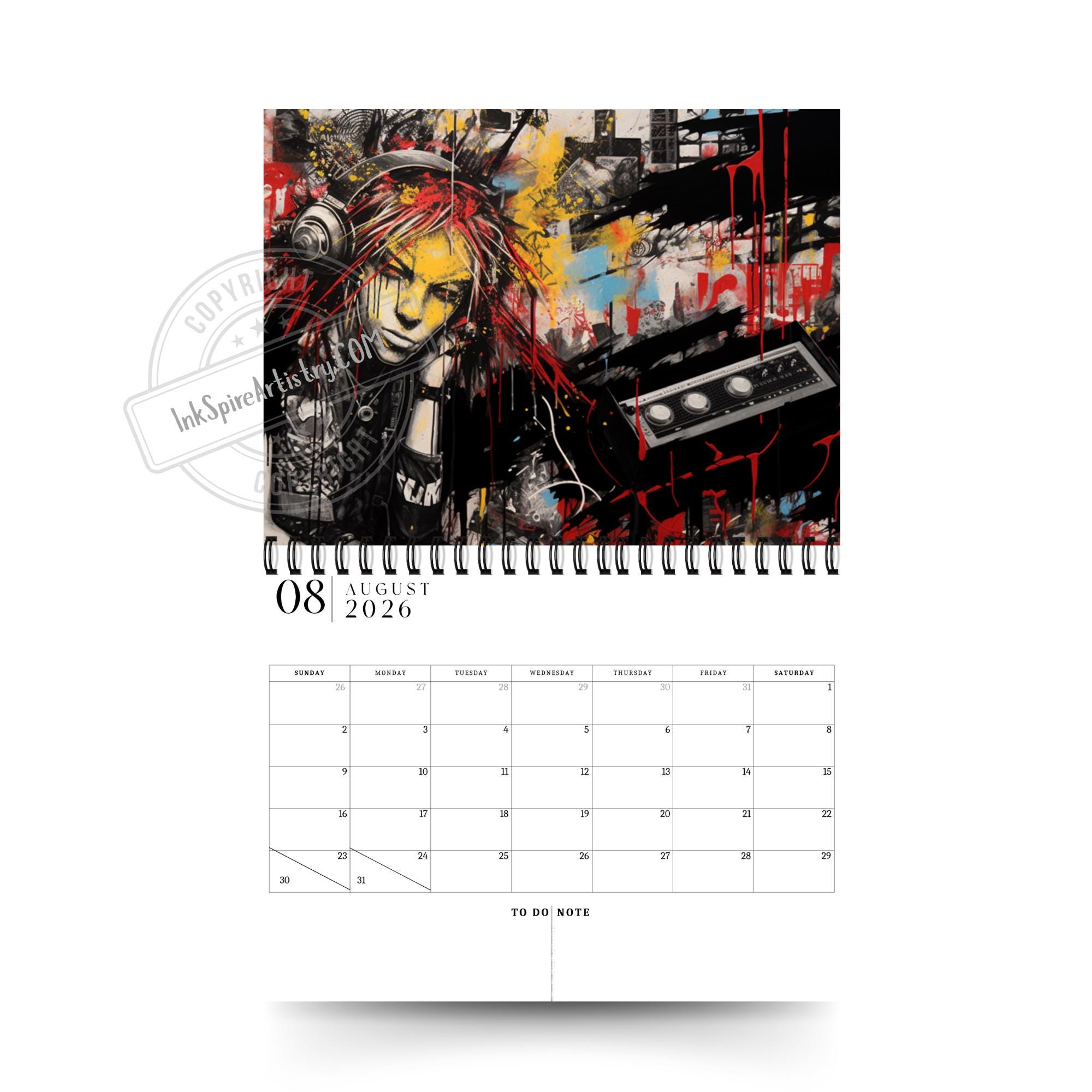 2026 Punk Rock Calendar: Spiral Bound Monthly Planner - Etsy