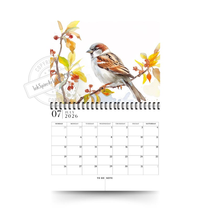 2026 Bird Art Calendar: Watercolor Wildlife, Spiral Bound - Etsy