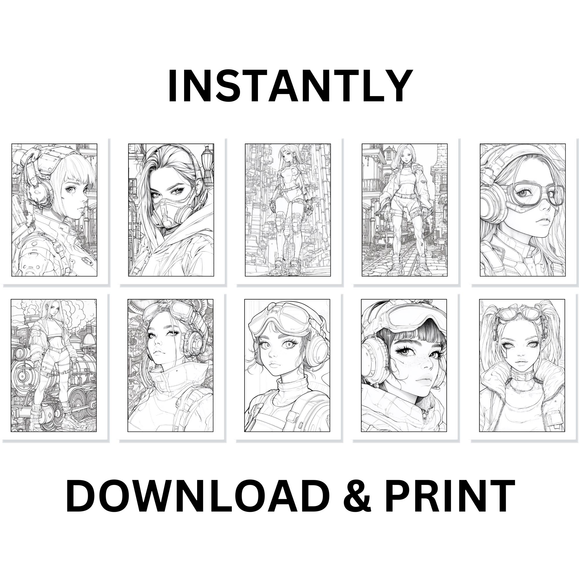 Cyberpunk Girls Coloring Pages: 50 Printable Designs (digital Download ...