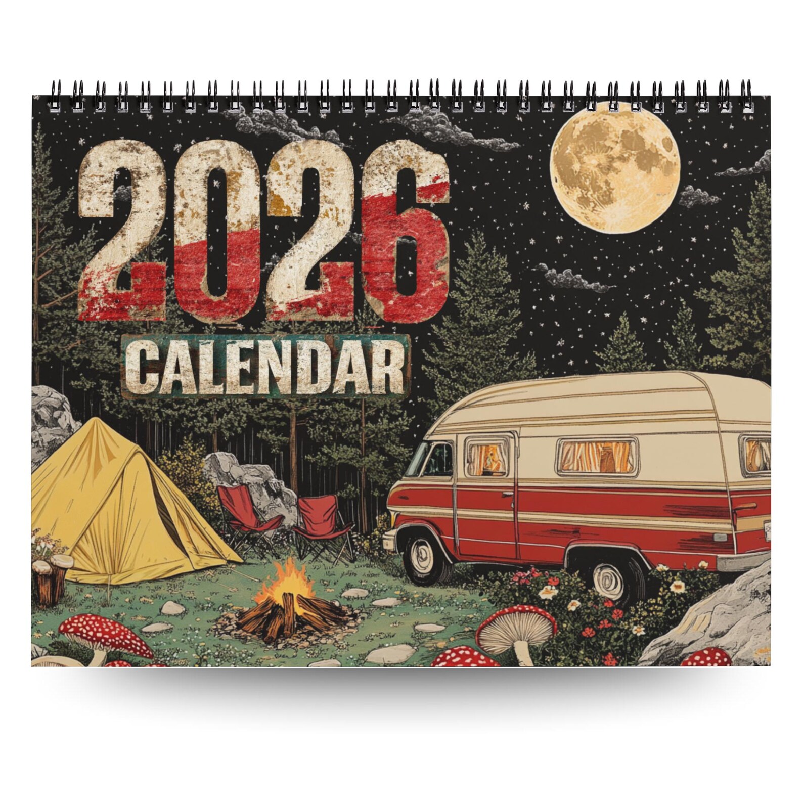 2026 Wall Calendar | A Camping Themed Monthly Calendar With Moon Phases ...