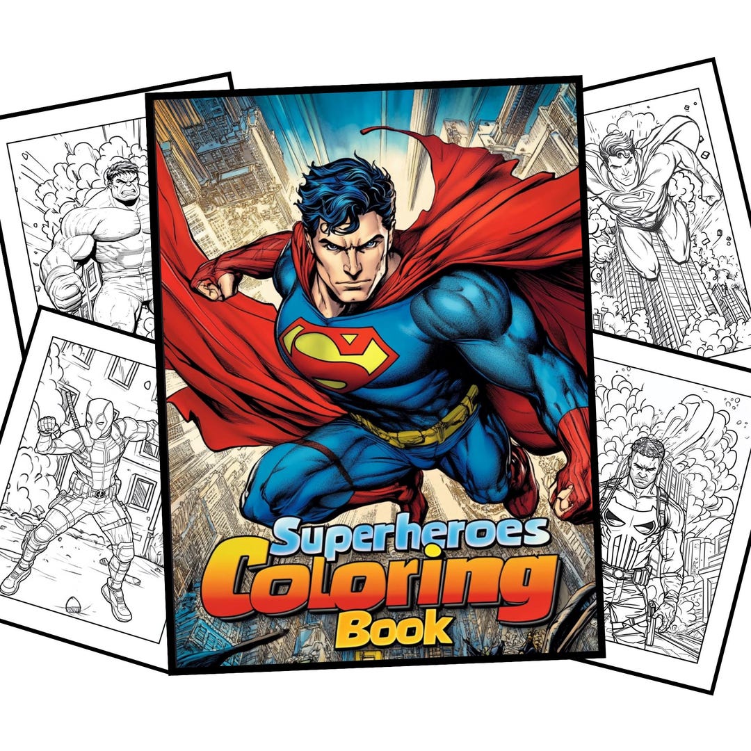 Superhero Coloring Book—49 Printable Grayscale Coloring Pages for Kids ...