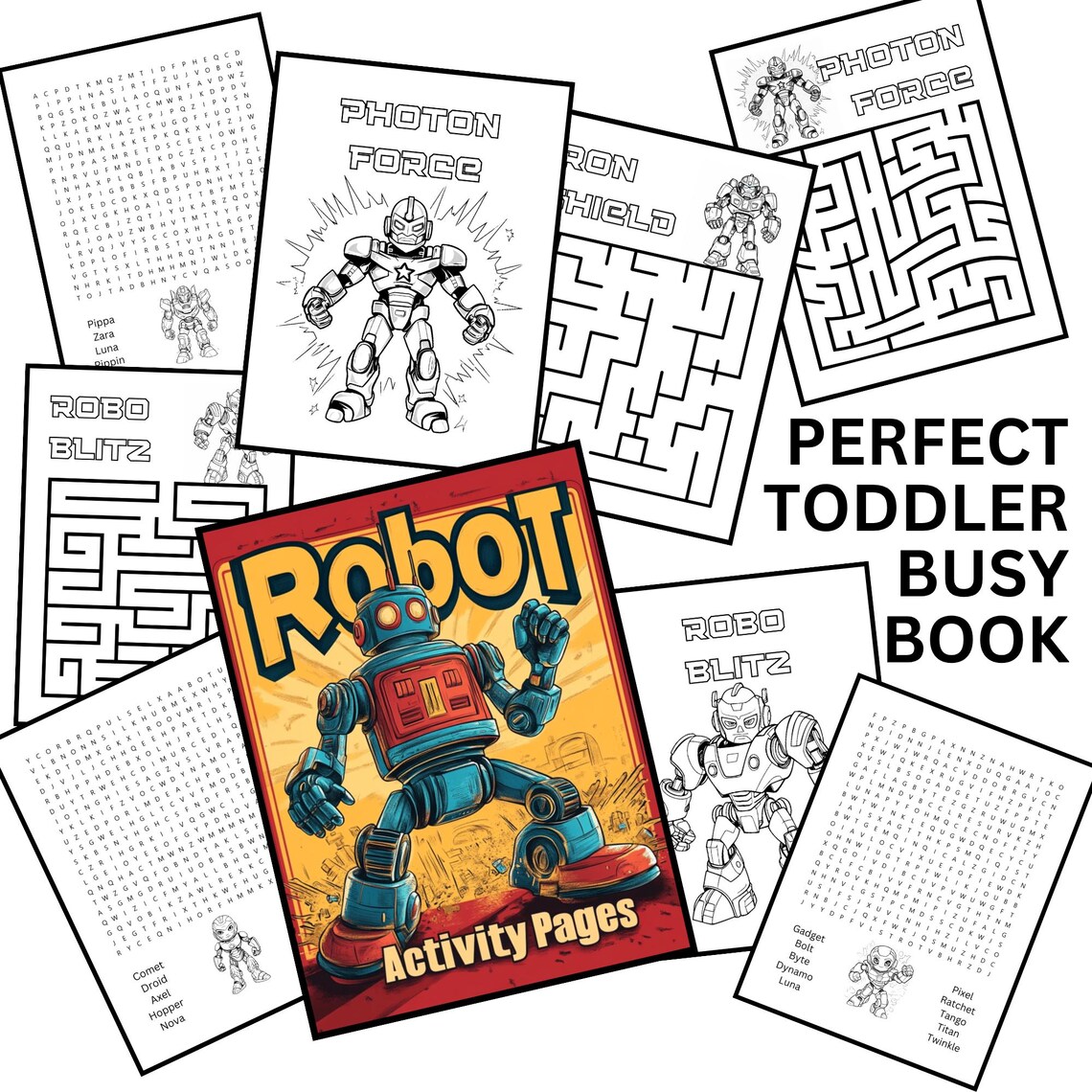 Kids Robot Activity Pages: 40 Bold Coloring Pages, Word Search & Maze ...