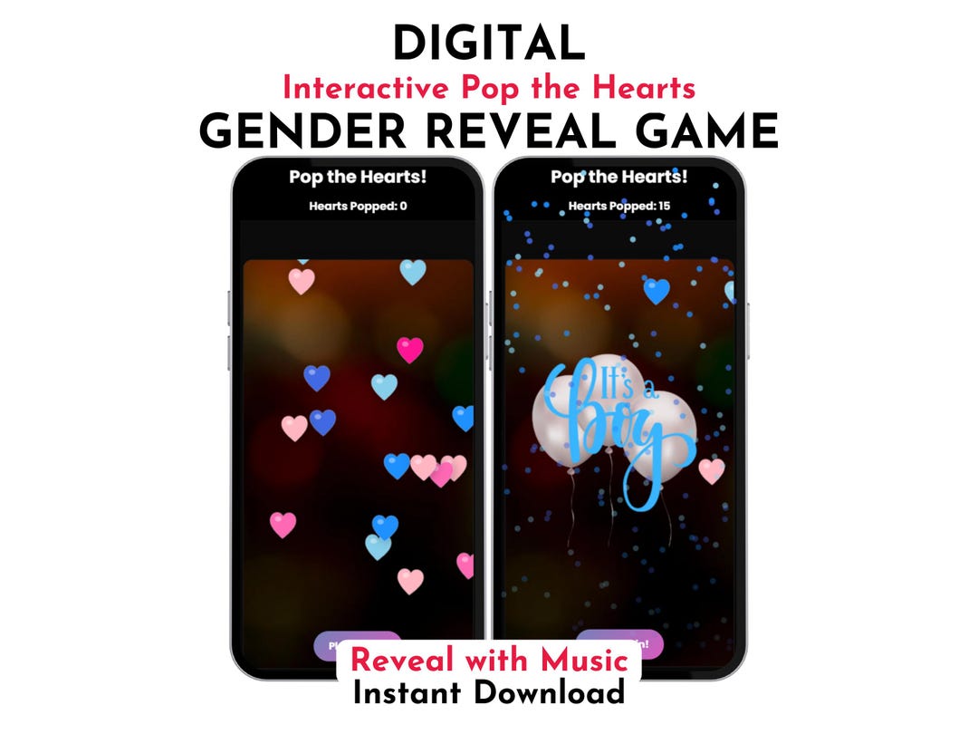 Pop the Hearts Gender Reveal Game, Interactive Baby Shower Reveal ...