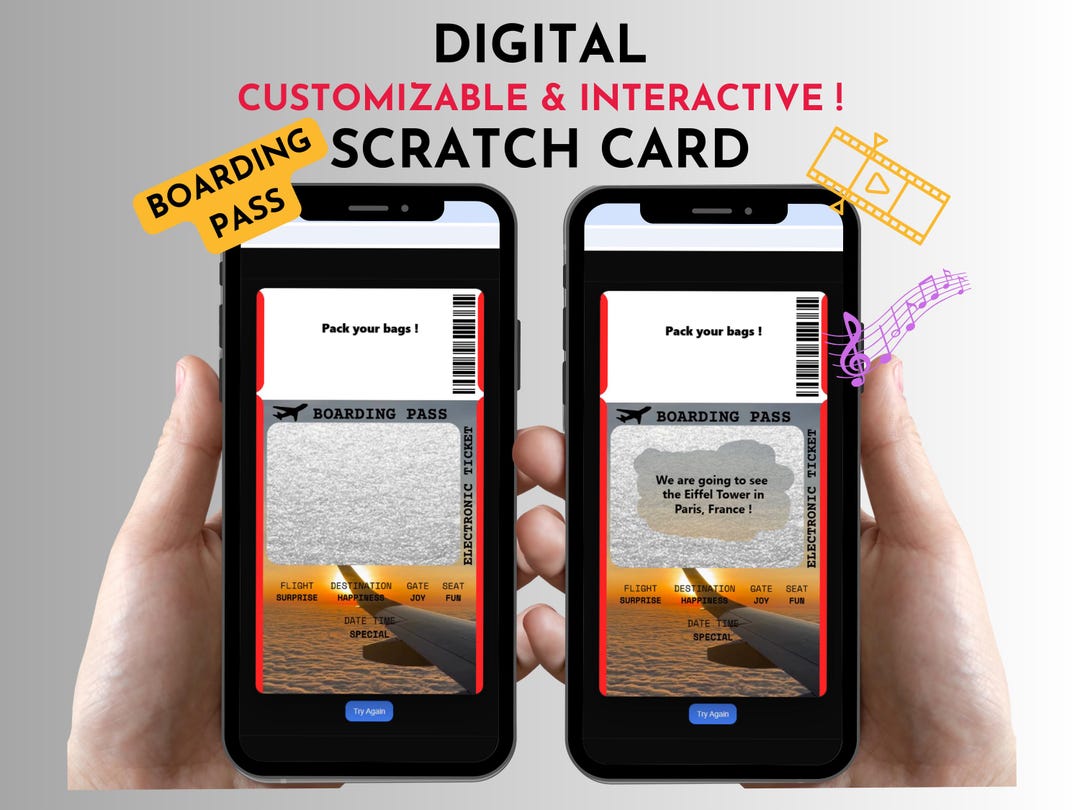Custom Boarding Pass Scratch Card | Interactive Reveal - Etsy