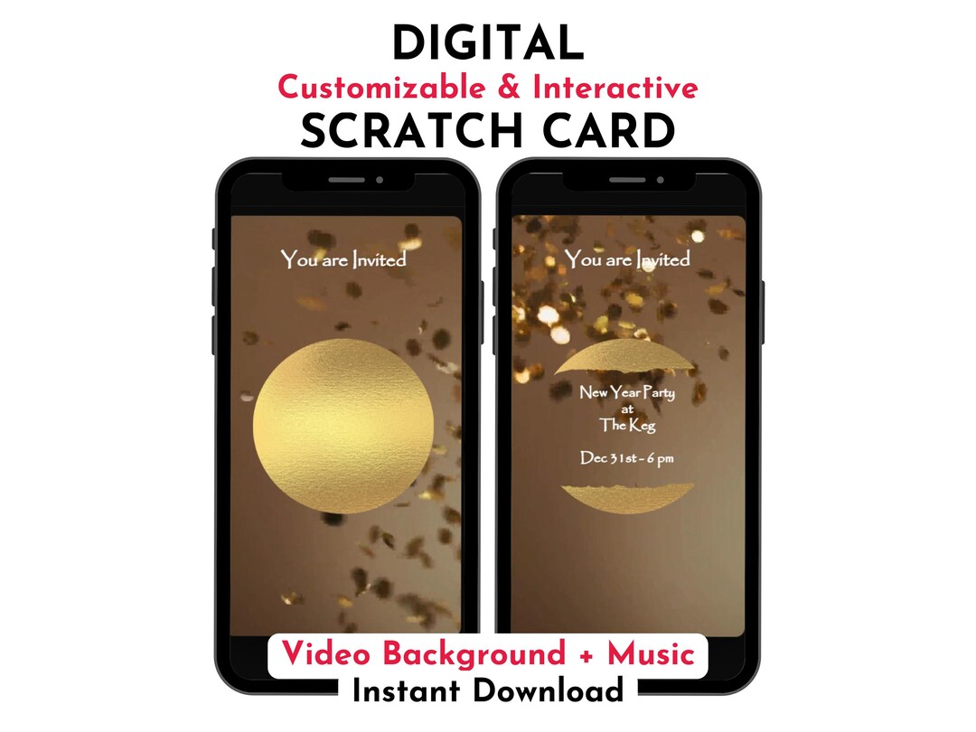 Gold Confetti Digital Scratch Card Surprise, Elegant Celebration Reveal ...