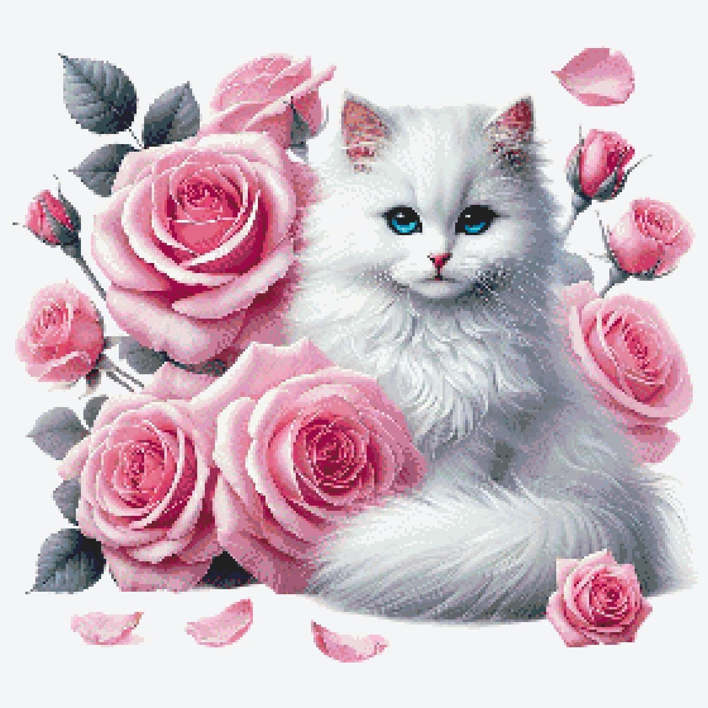 White Cat in Light Pink Roses Cross Stitch Pattern, Nursery Decor (PDF ...