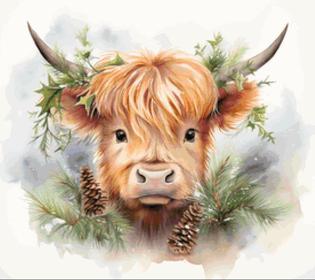 Cross Stitch Christmas Highland Cow #16 PDF Counted Cross Stitch ...