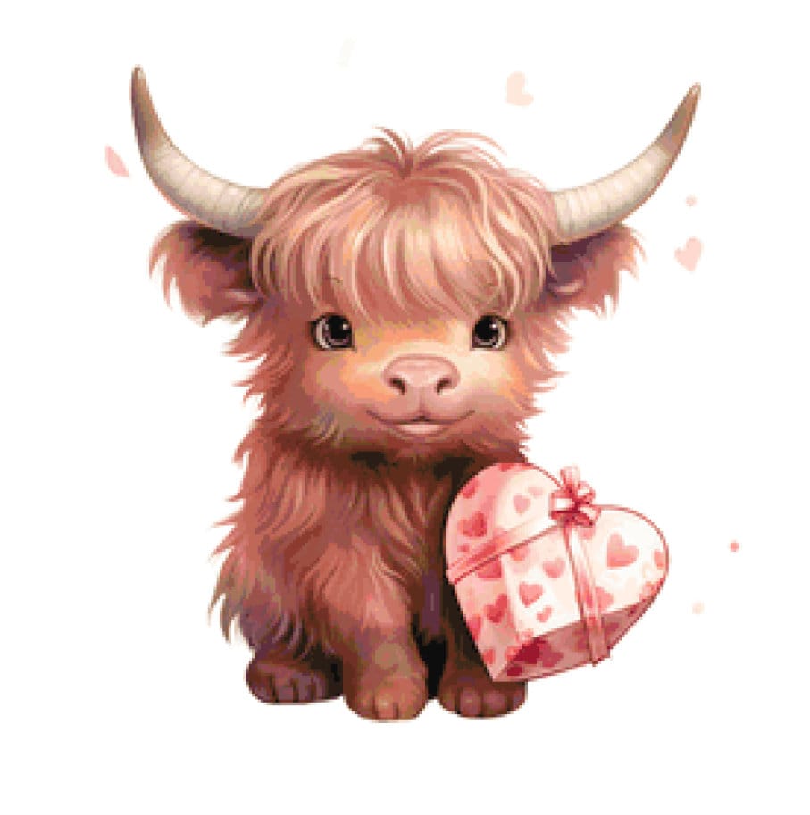 Cross Stitch Highland Cow With Heart Box PDF Counted Cross Stitch ...
