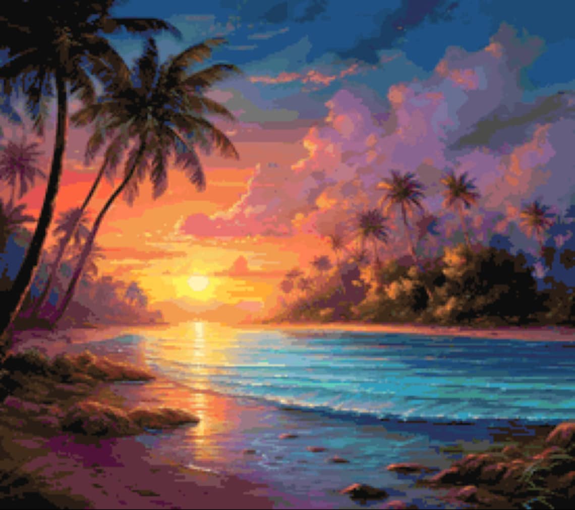 Beach Sunset Cross Stitch Pattern, Ocean View Needlework (PDF Download ...