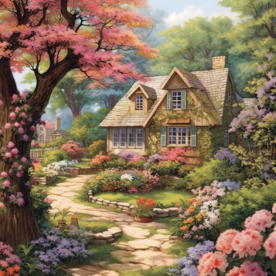 Spring Farm House Cross Stitch Pattern, Watercolor Wall Decor (PDF) - Etsy
