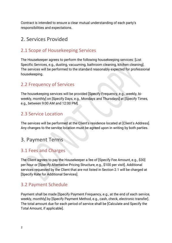 Housekeeping Services Contract Template Professional & Thorough - Etsy