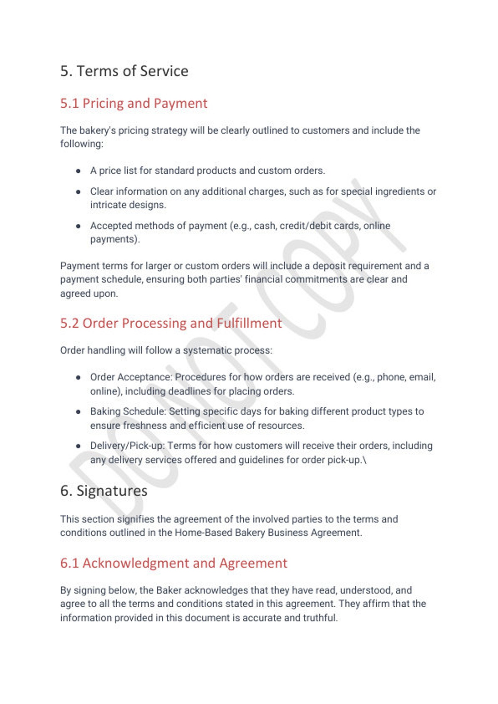 Home-based Bakery Business Agreement Template - Etsy