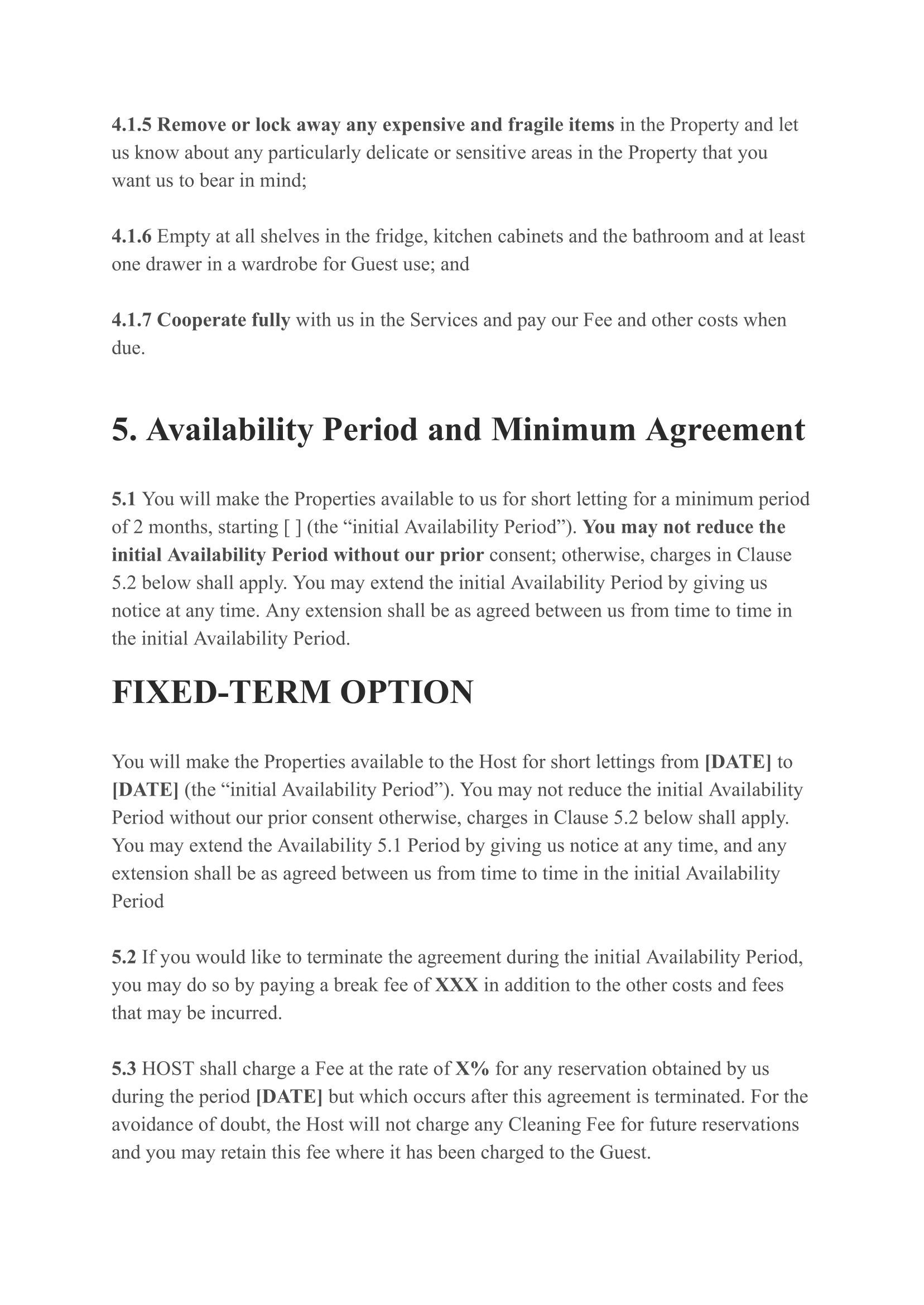 Property Management Contract Template Short Term Reservations Holiday ...