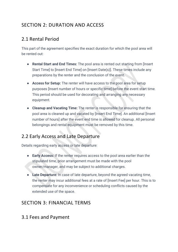 Comprehensive Pool Party Rental Agreement Template - Etsy