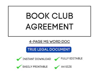 Book Club Agreement Contract | Printable and Editable Canva Template ...