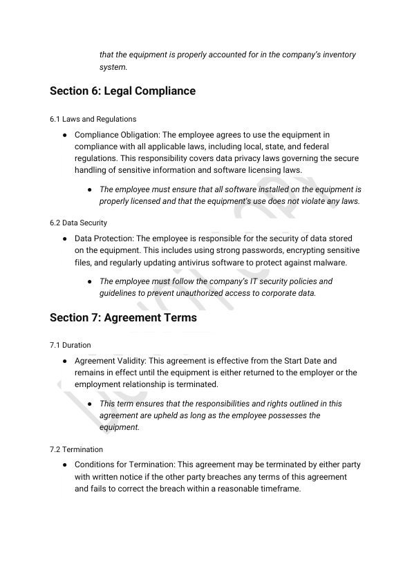 Employee Equipment Use Agreement Template - Professional and Editable ...