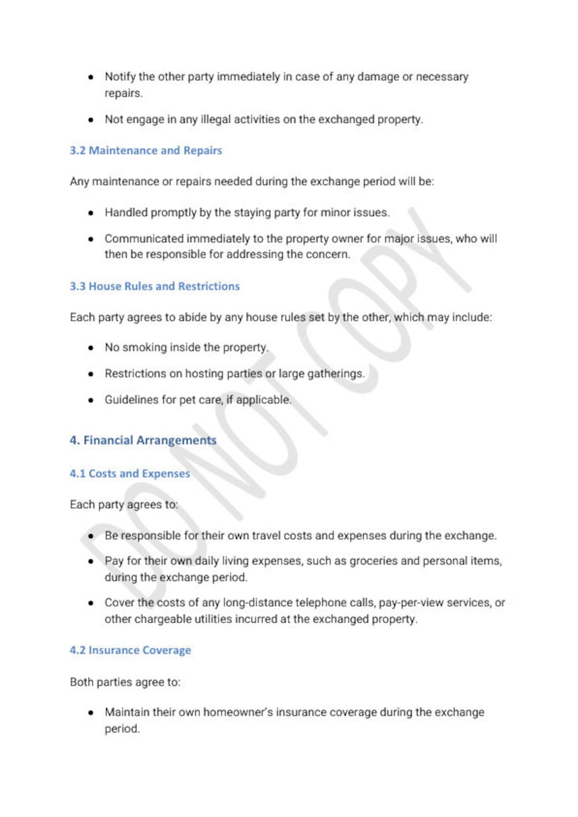 Simple Home Exchange Agreement Template - Etsy