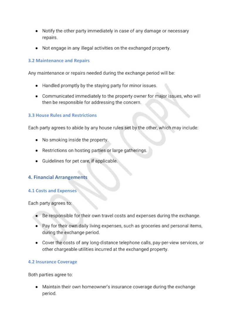 Simple Home Exchange Agreement Template - Etsy