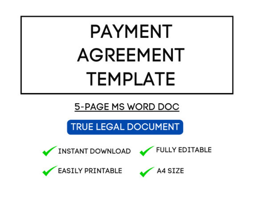 Simple Payment Agreement Contract Template - Etsy