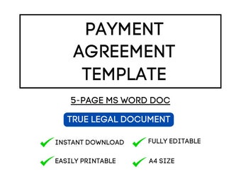 Editable Payment Contract Template, Payment Agreement Form, Debt Repayment Agreement, Payment ...