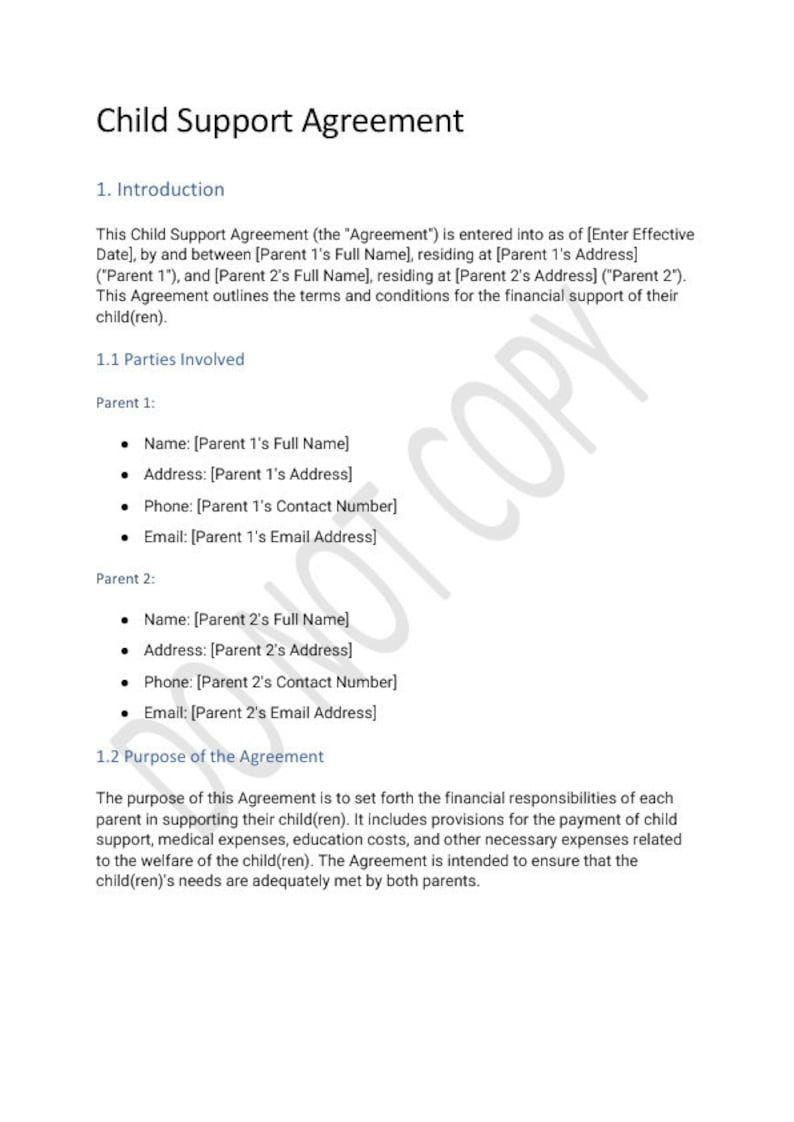 Customizable Child Support Agreement - Easy-to-edit and Legal - Etsy