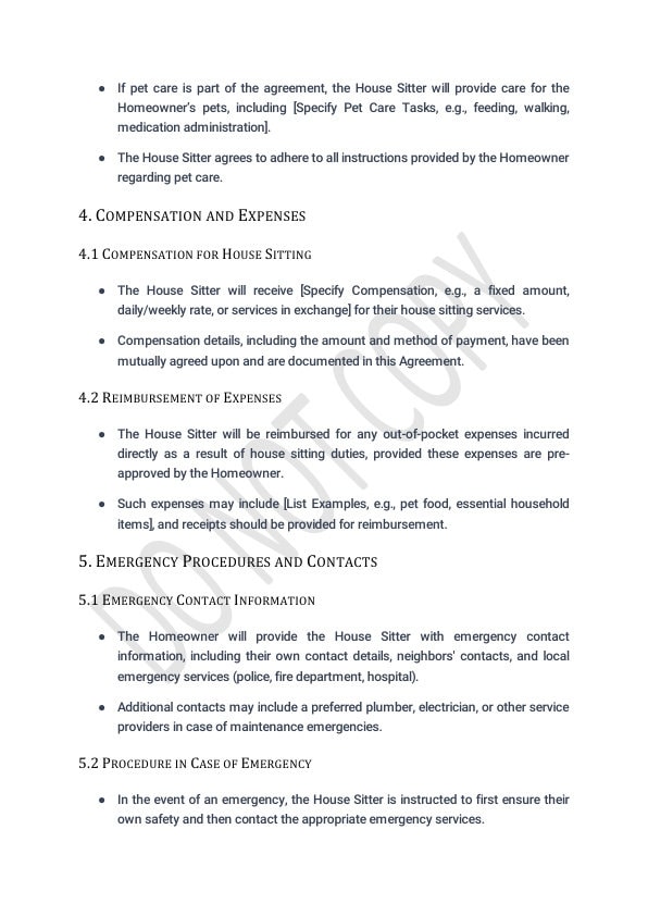 House Sitting Contract Template - Etsy