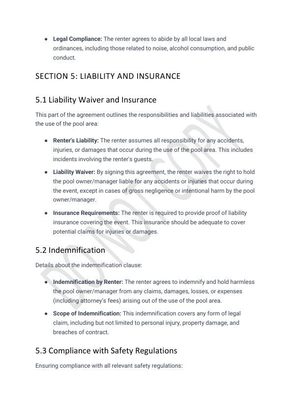 Comprehensive Pool Party Rental Agreement Template - Etsy