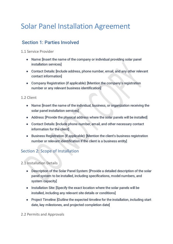 Solar Panel Installation Contract - Etsy