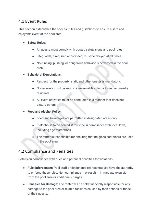 Comprehensive Pool Party Rental Agreement Template - Etsy