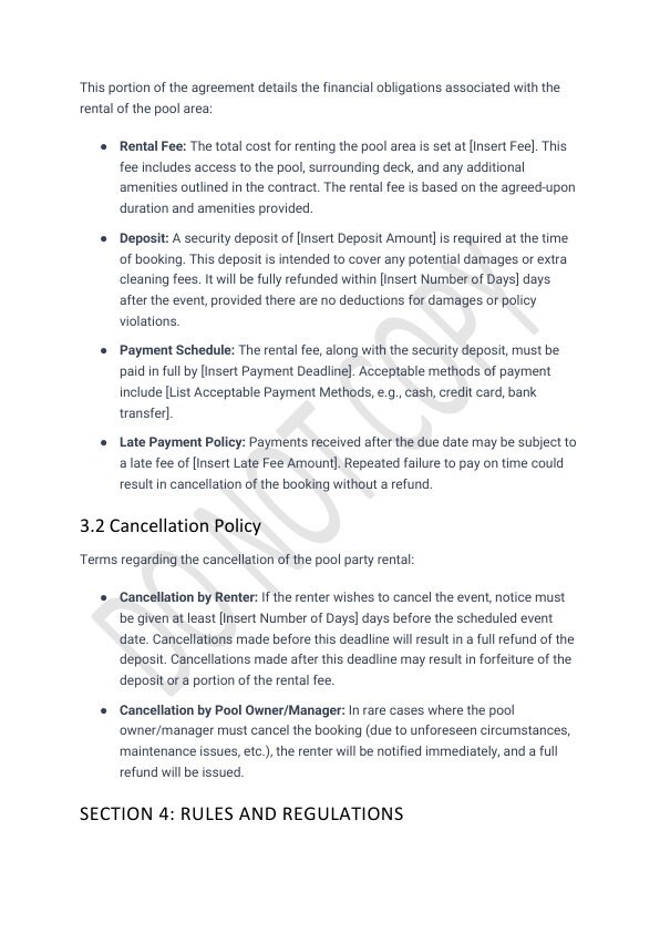 Comprehensive Pool Party Rental Agreement Template - Etsy