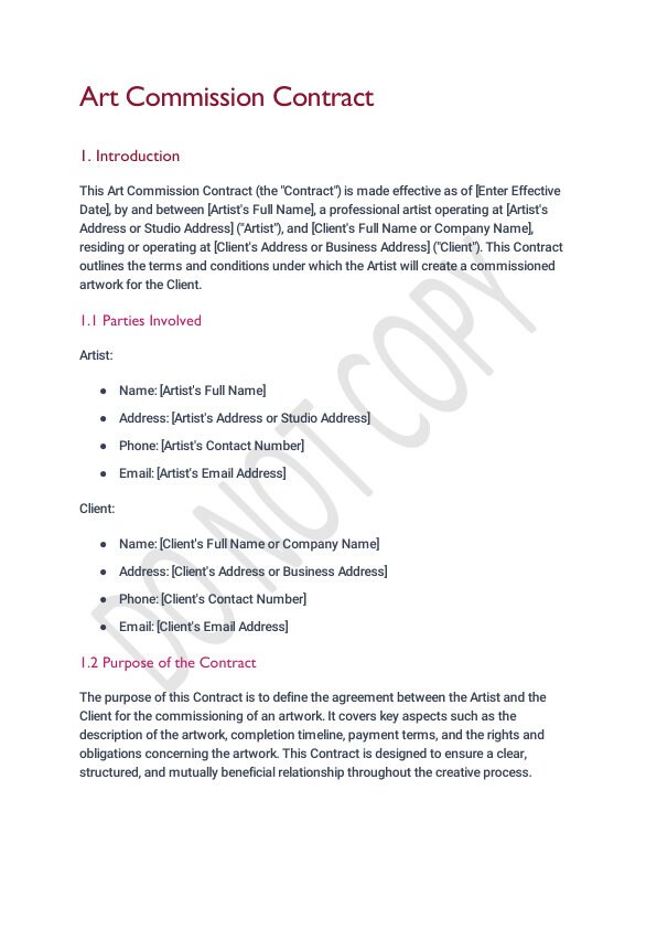 Tailored Art Commission Contract Template - Etsy