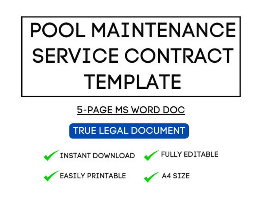 Professional Pool Maintenance Service Contract Template - Etsy