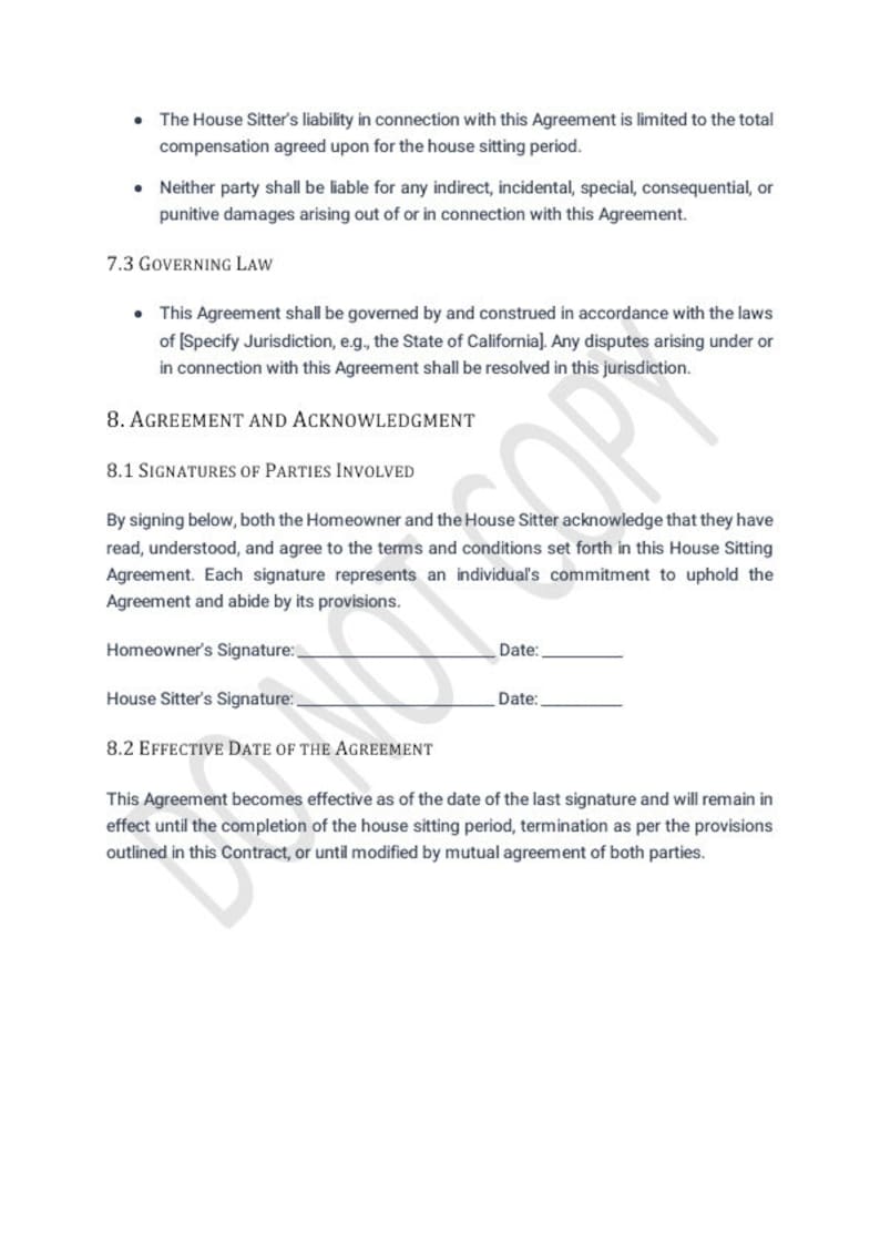 House Sitting Contract Template - Etsy