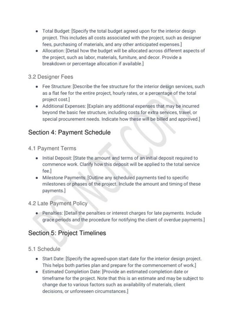 Sleek Interior Design Contract Template - Etsy
