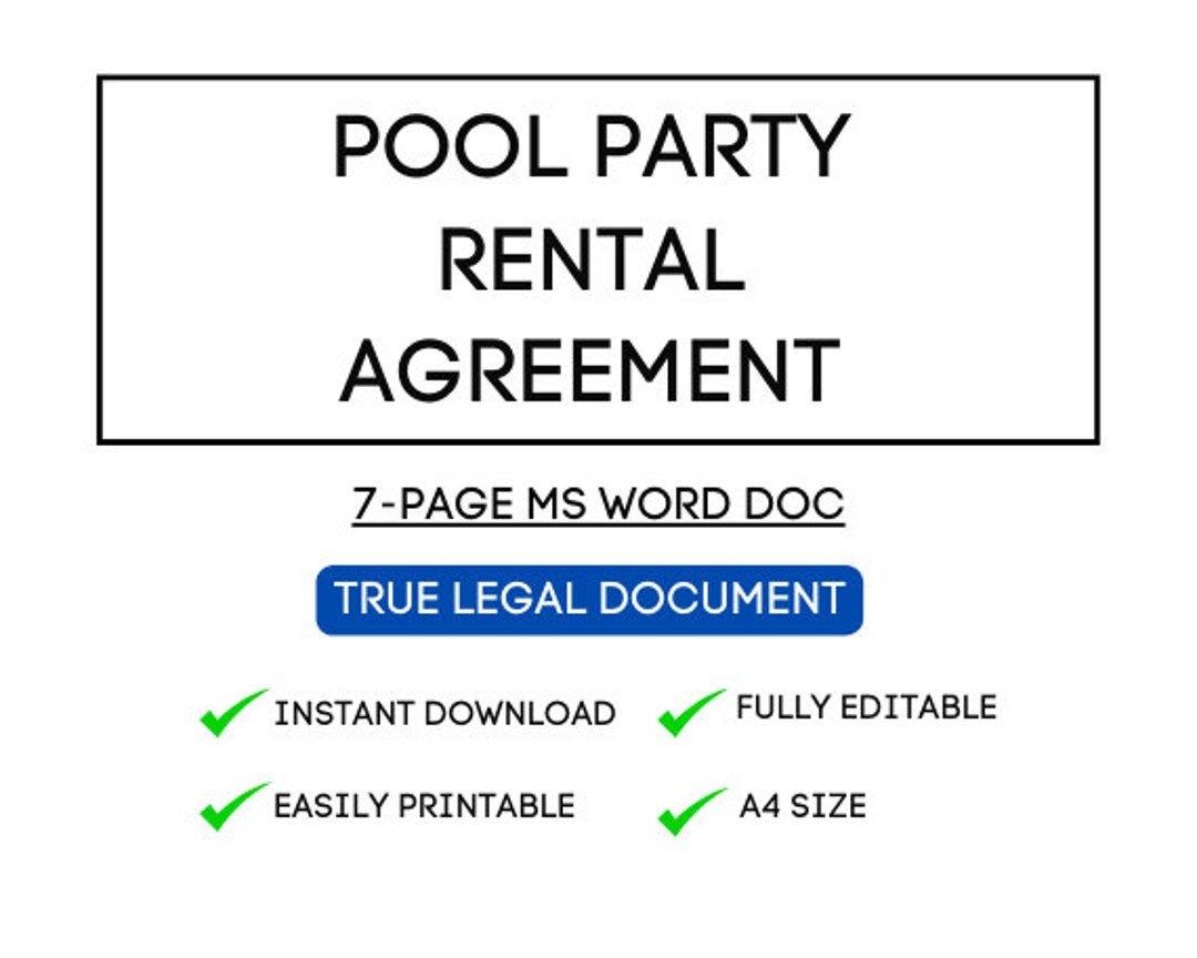 Comprehensive Pool Party Rental Agreement Template - Etsy