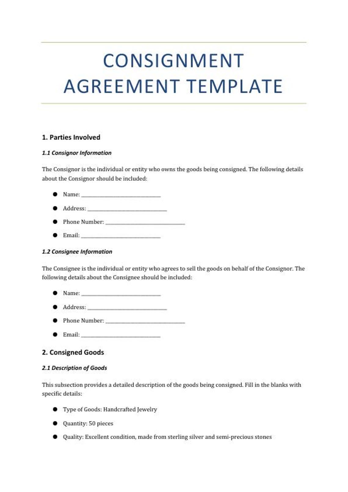 Consignment Agreement Template - Professional and Customizable - Etsy