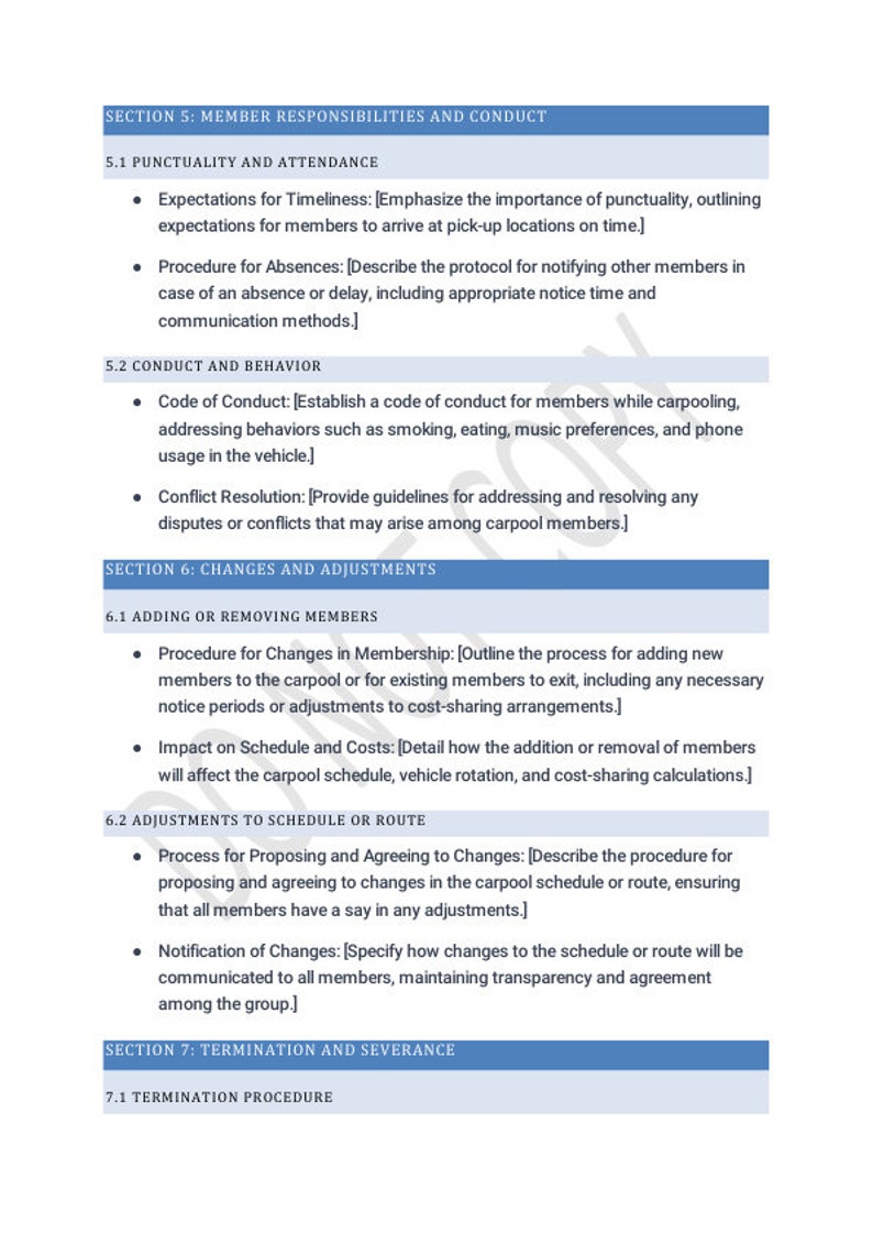 Carpool Agreement Template for Shared Rides - Etsy