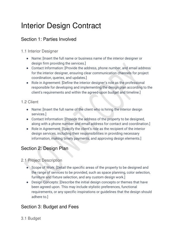 Sleek Interior Design Contract Template - Etsy