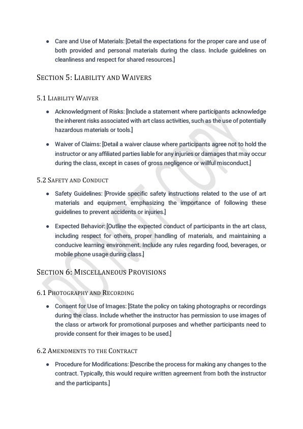 Easy-to-use Art Class Contract Template for Independent Artists - Etsy
