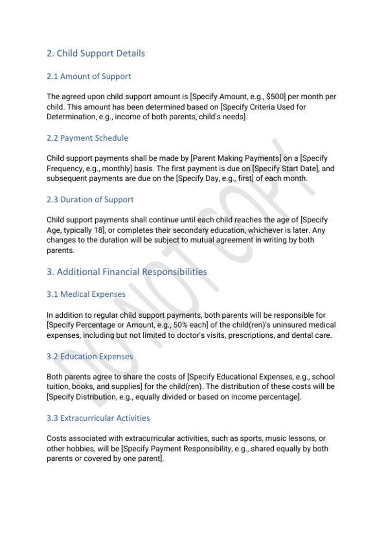 Customizable Child Support Agreement - Easy-to-edit and Legal - Etsy