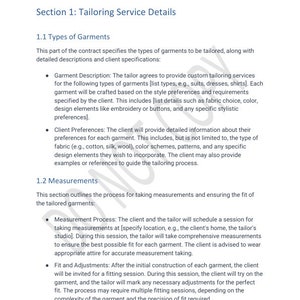 Detailed Custom Tailoring Services Contract Template - Etsy