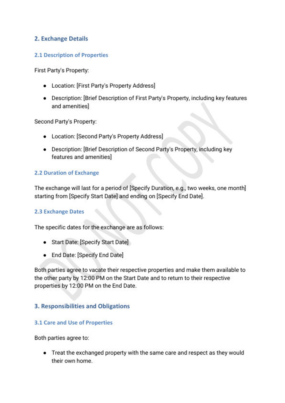 Simple Home Exchange Agreement Template - Etsy