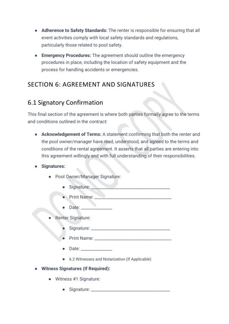 Comprehensive Pool Party Rental Agreement Template - Etsy