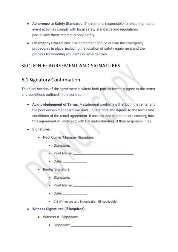 Comprehensive Pool Party Rental Agreement Template - Etsy