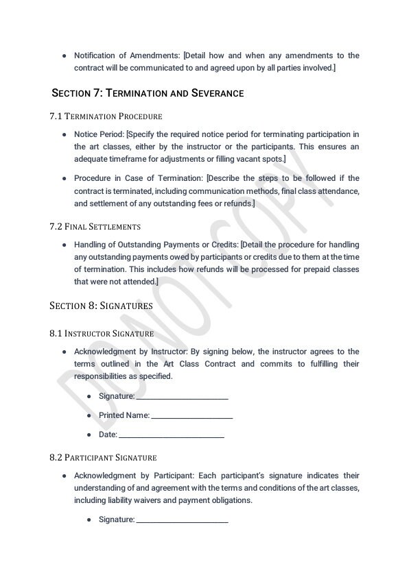 Easy-to-use Art Class Contract Template for Independent Artists - Etsy