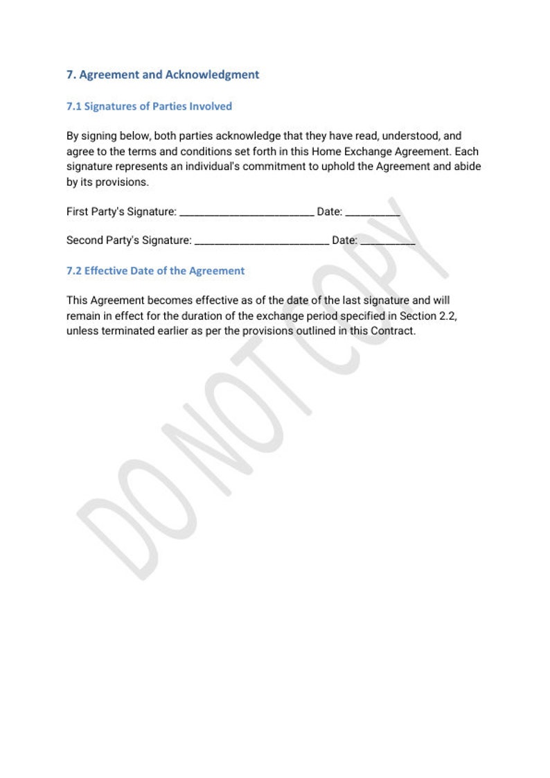 Simple Home Exchange Agreement Template - Etsy