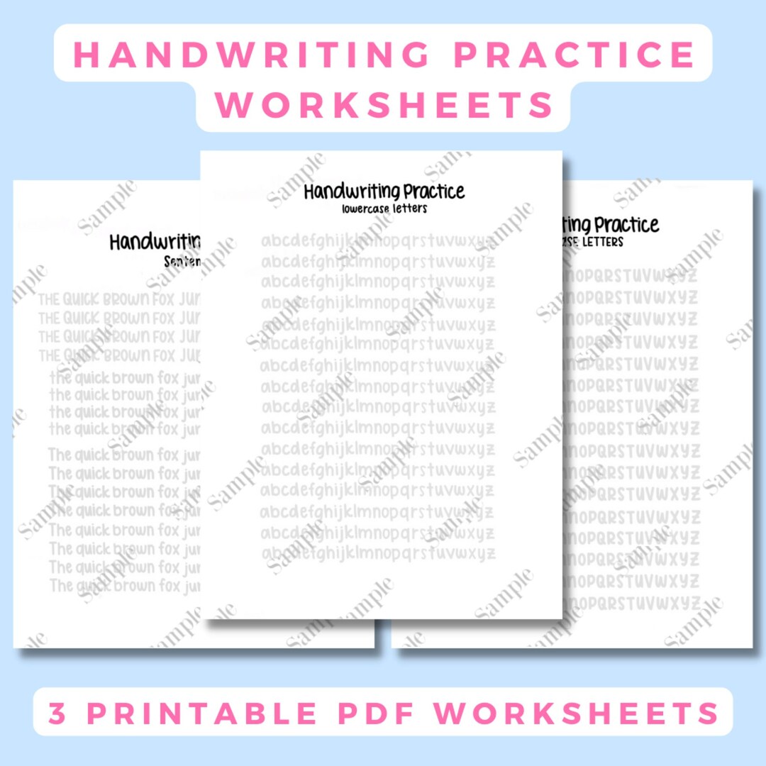 Printable Handwriting Practice Worksheets - Digital Download PDF - 3 ...